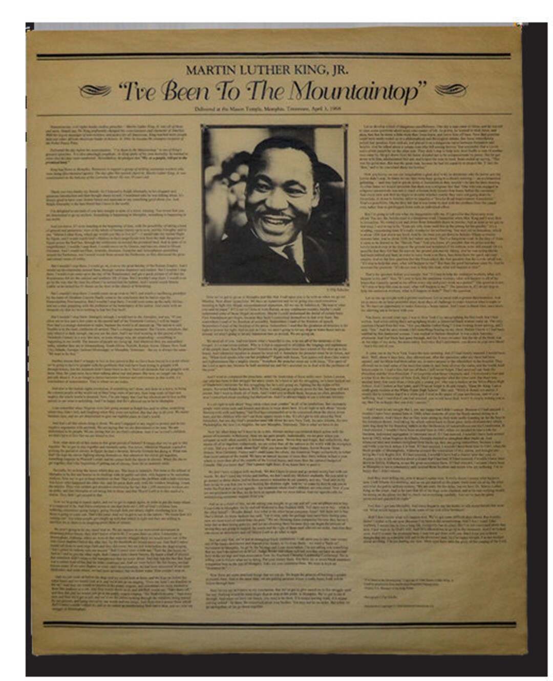 Martin Luther King, Jr. "i've Been to the Mountaintop" Speech - Poster ...