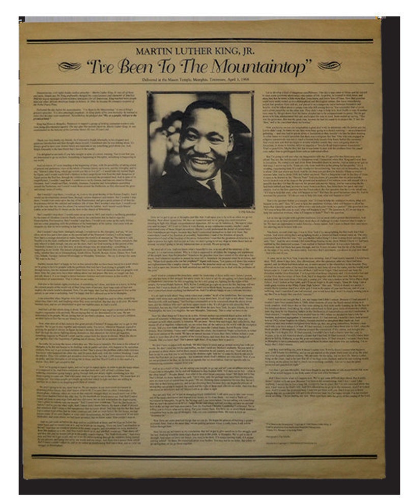 Martin Luther King, Jr. "i've Been to the Mountaintop" Speech - Poster ...
