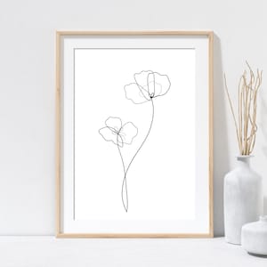 Poppy Poppies One Line Drawing DIGITAL DOWNLOAD Print Printable Flower ...