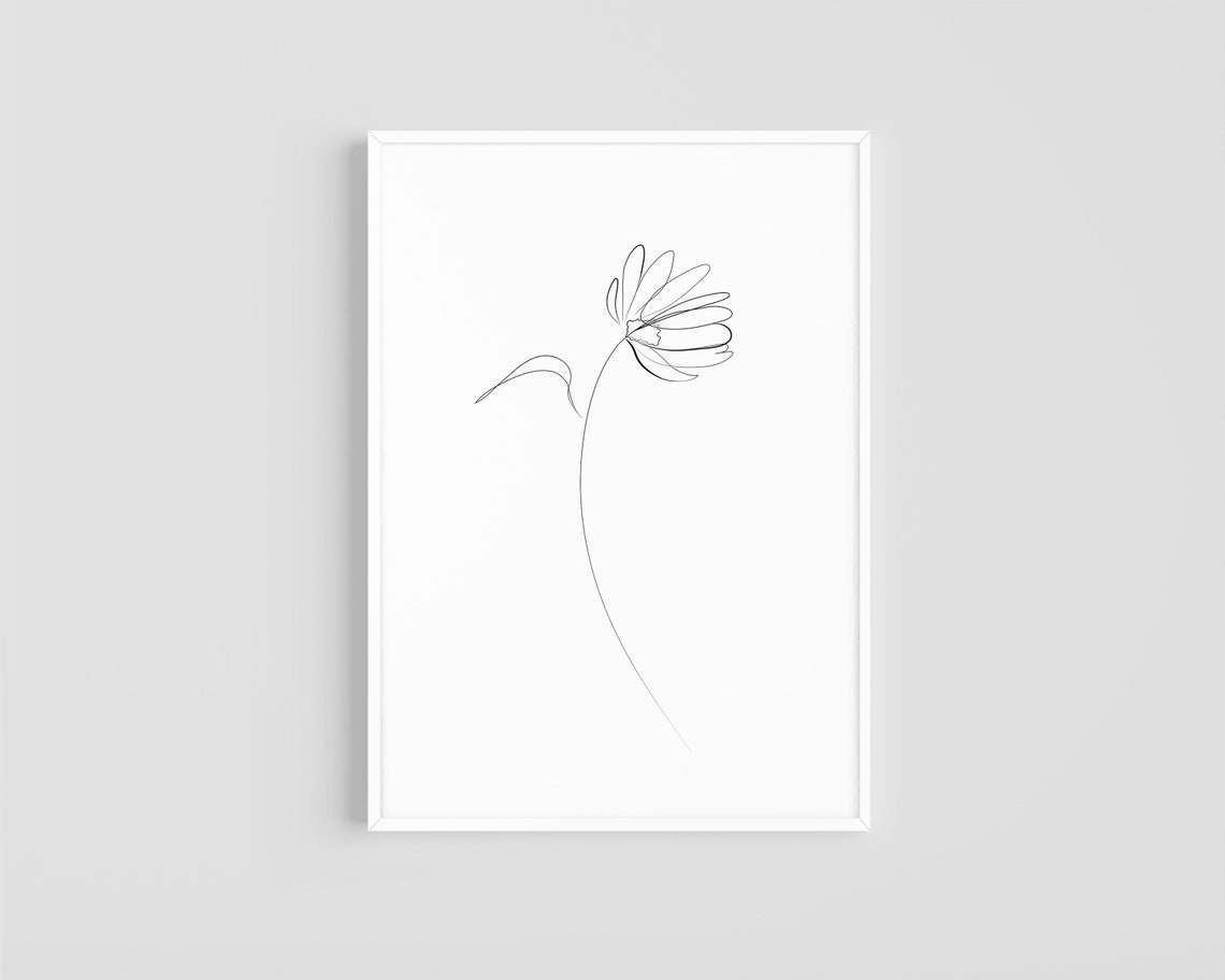 Aster One Line Drawing Art DIGITAL DOWNLOAD Print Printable Flower ...