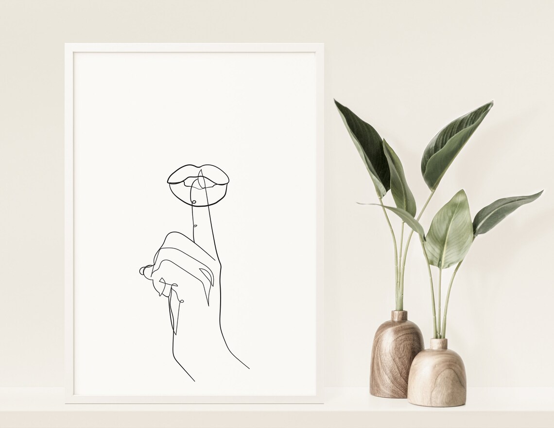 Hush Lips | Finger on Mouth | Printable Wall Art | Minimal Line Art ...