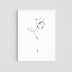 Violet One Line Drawing Art DIGITAL DOWNLOAD Print Printable Flower ...