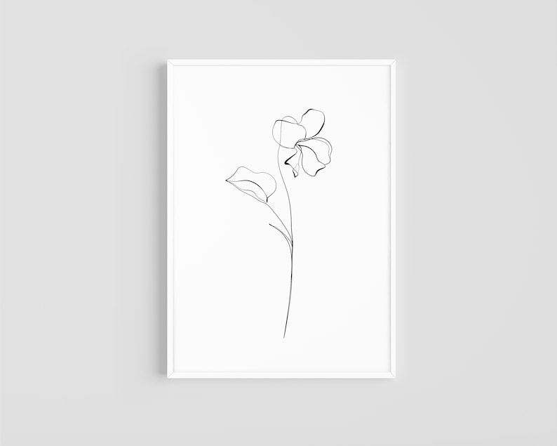 Violet One Line Drawing Art DIGITAL DOWNLOAD Print Printable Flower ...