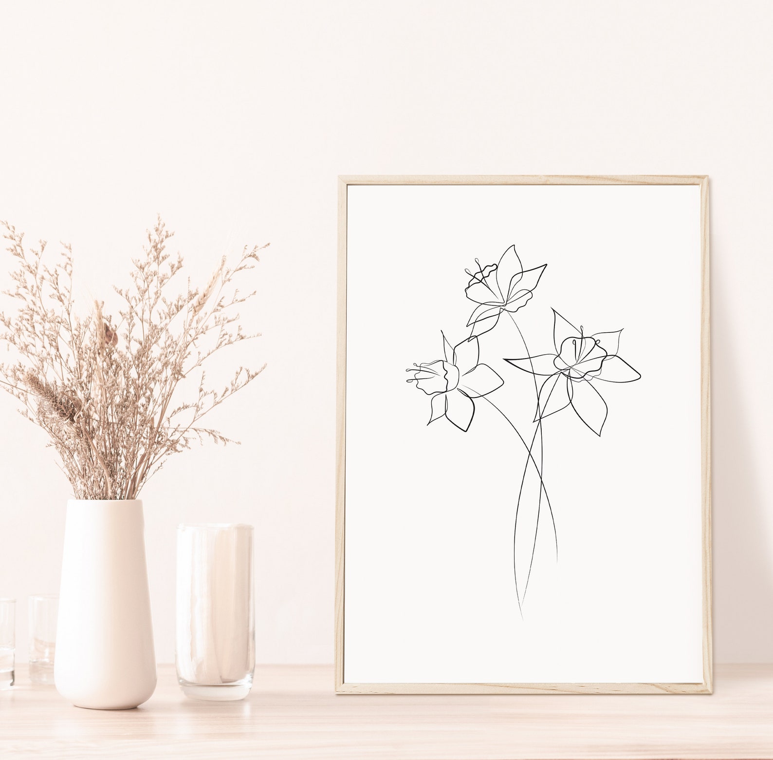 Daffodil One Line Drawing DIGITAL DOWNLOAD Print Flower Art Artwork ...