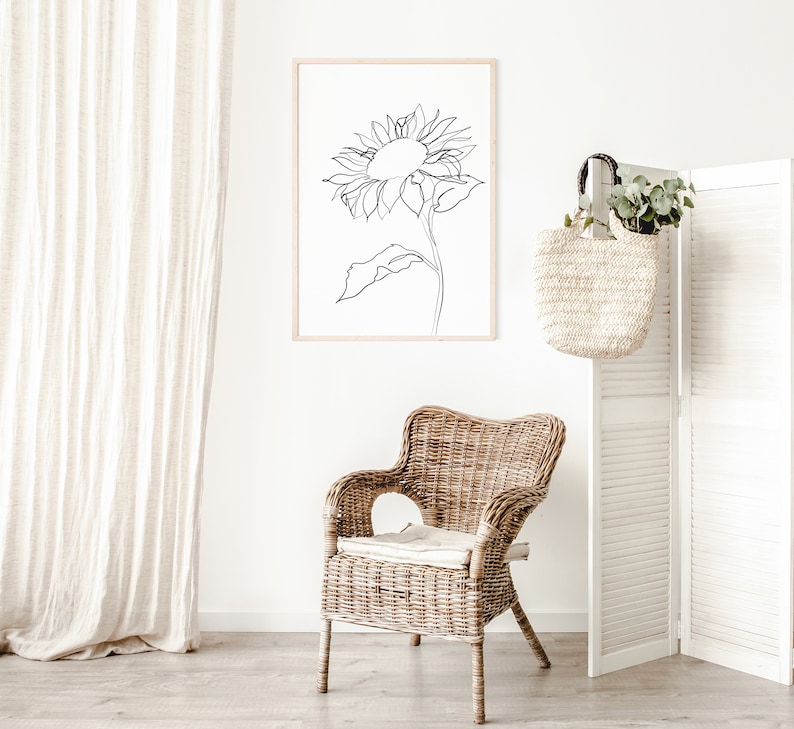Sunflower Line Art | Minimal Line Art | Printable Art | Digital ...