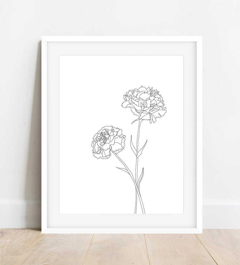 Carnations Line Drawing DIGITAL DOWNLOAD Clavel Print Flower Floral ...