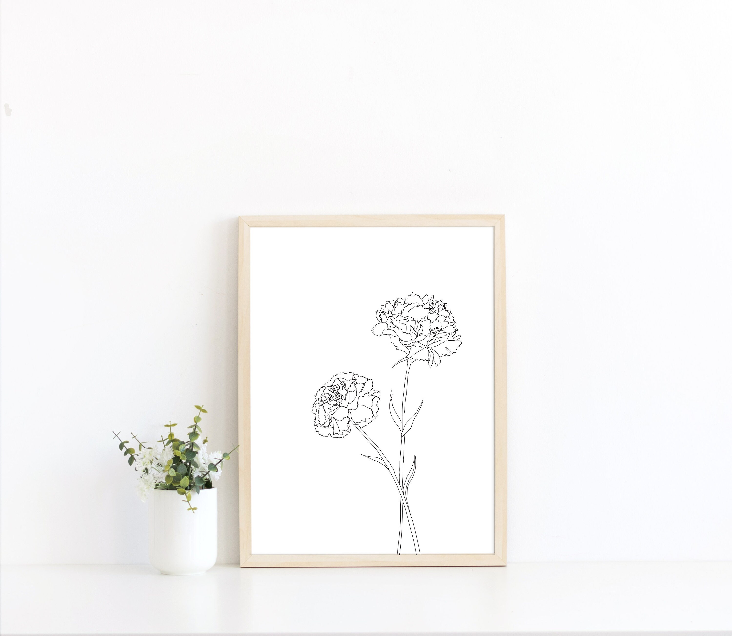 Carnations Line Drawing DIGITAL DOWNLOAD Clavel Print Flower Floral ...