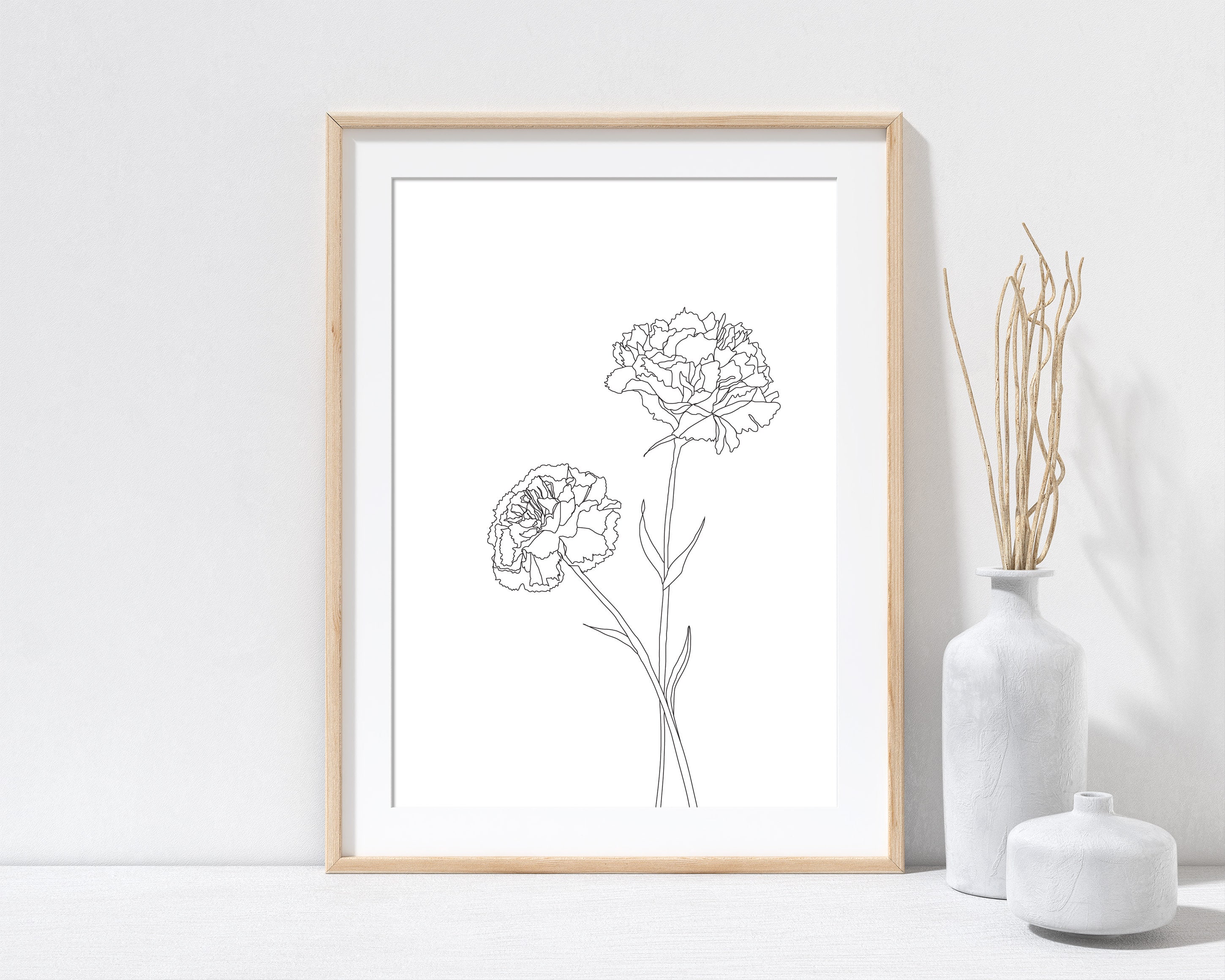 Carnations Line Drawing DIGITAL DOWNLOAD Clavel Print Flower Floral ...