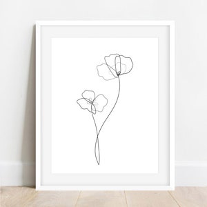 Poppy Poppies One Line Drawing DIGITAL DOWNLOAD Print Printable Flower ...