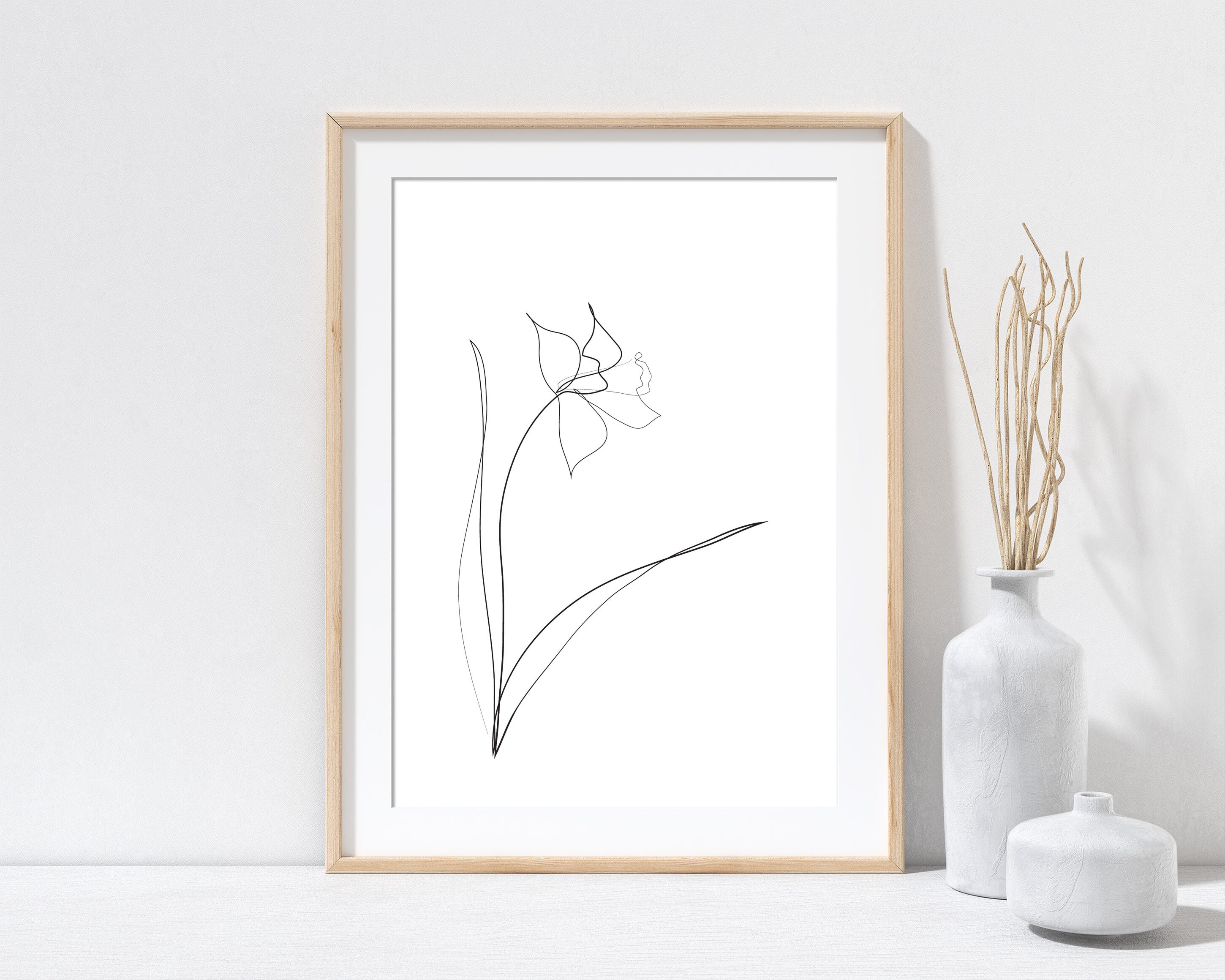 Daffodil One Line Drawing DIGITAL DOWNLOAD Print Flower Art | Etsy Canada