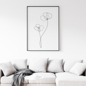 Poppy Poppies One Line Drawing DIGITAL DOWNLOAD Print Printable Flower ...