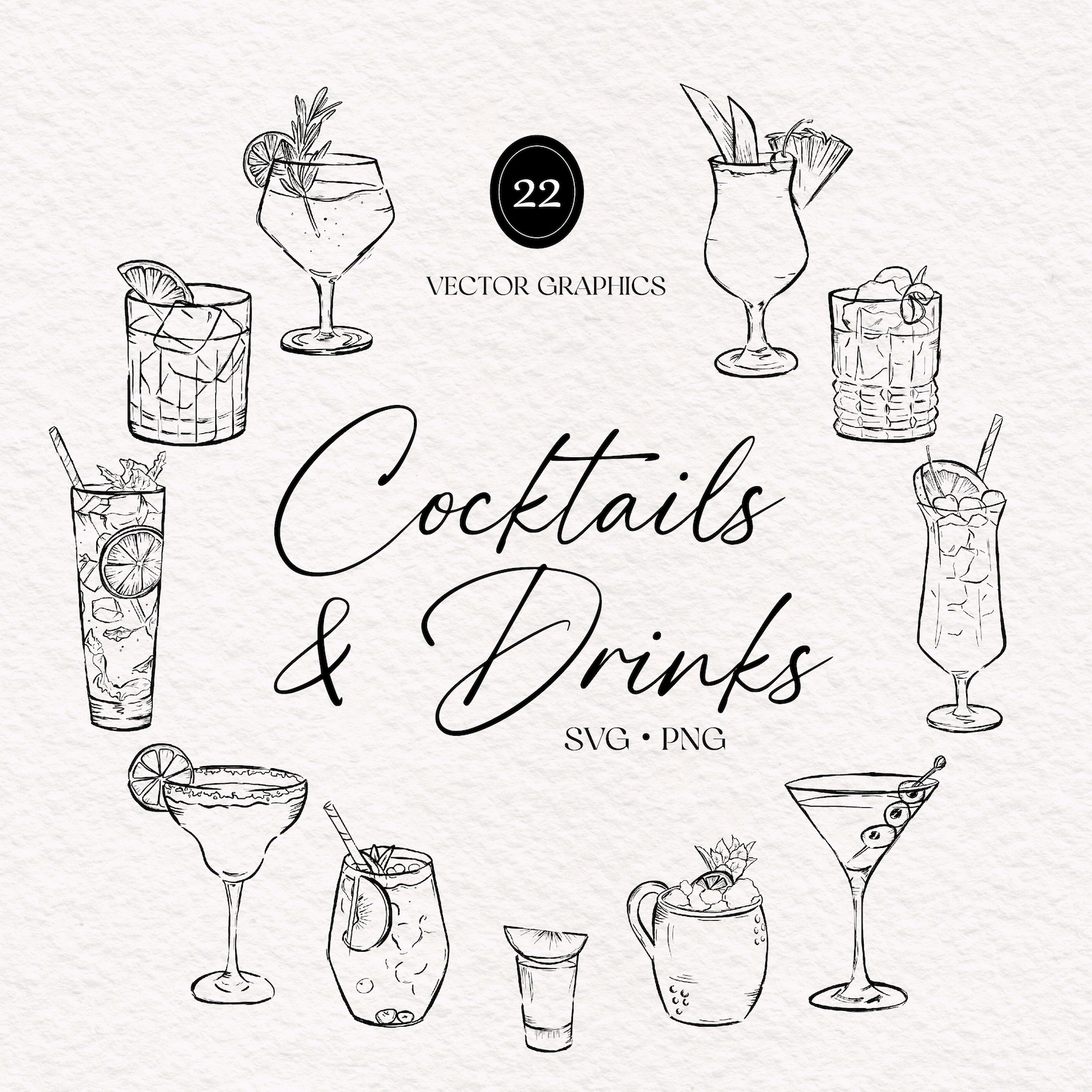 Hand Drawn Cocktail and Drinks Illustrations, SVG PNG, Bar Menu ...
