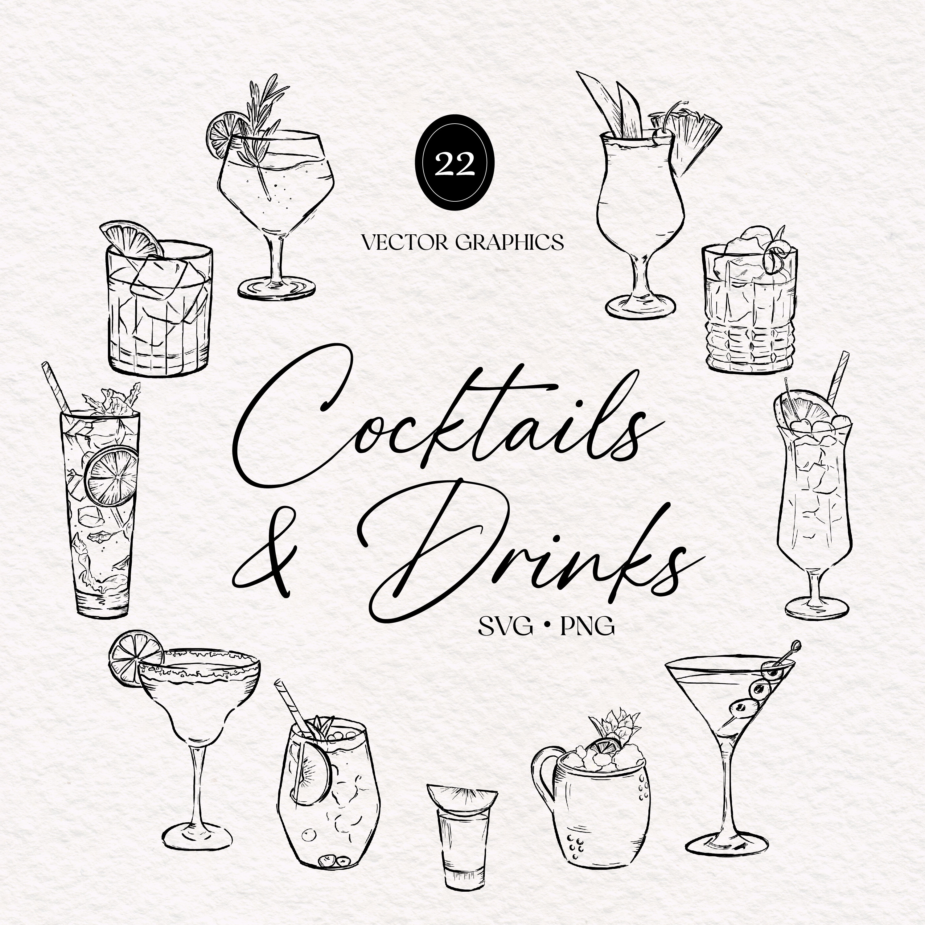 Hand Drawn Cocktail and Drinks Illustrations, SVG PNG, Bar Menu ...