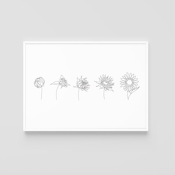 Sunflower Print Line Drawing - Etsy