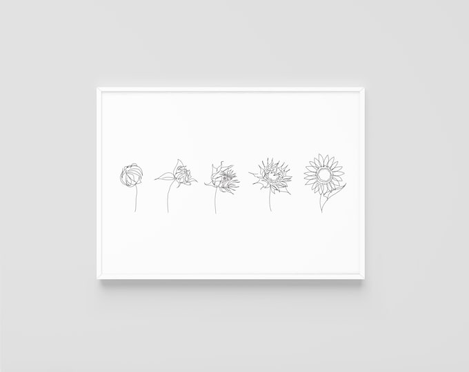 Poppy Poppies One Line Drawing DIGITAL DOWNLOAD Print Printable Flower ...