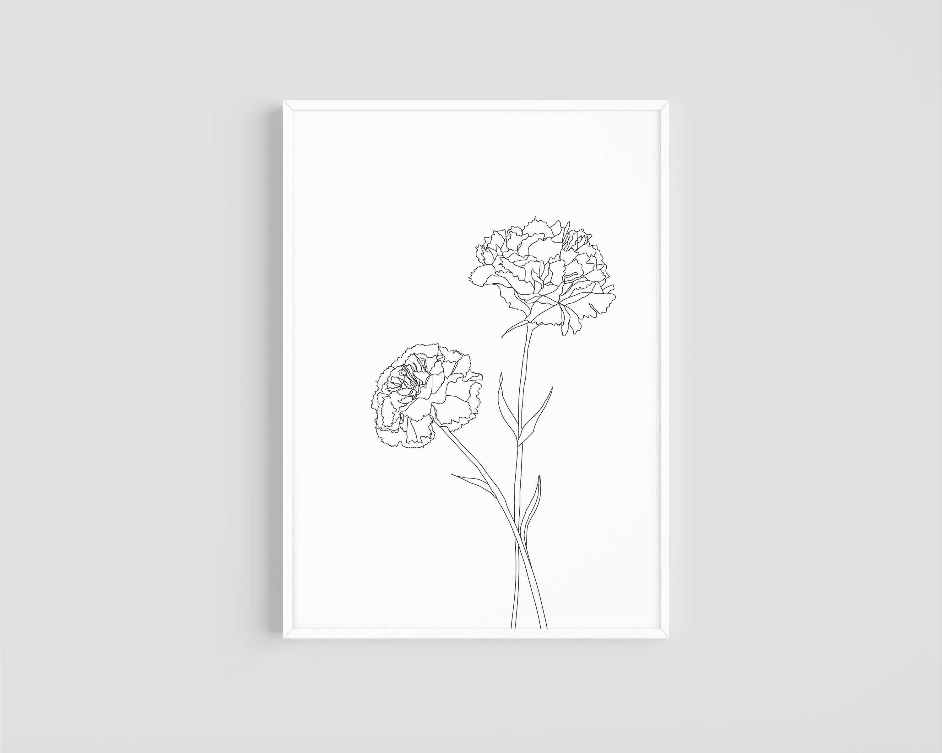 Carnations Line Drawing DIGITAL DOWNLOAD Clavel Print Flower Floral ...
