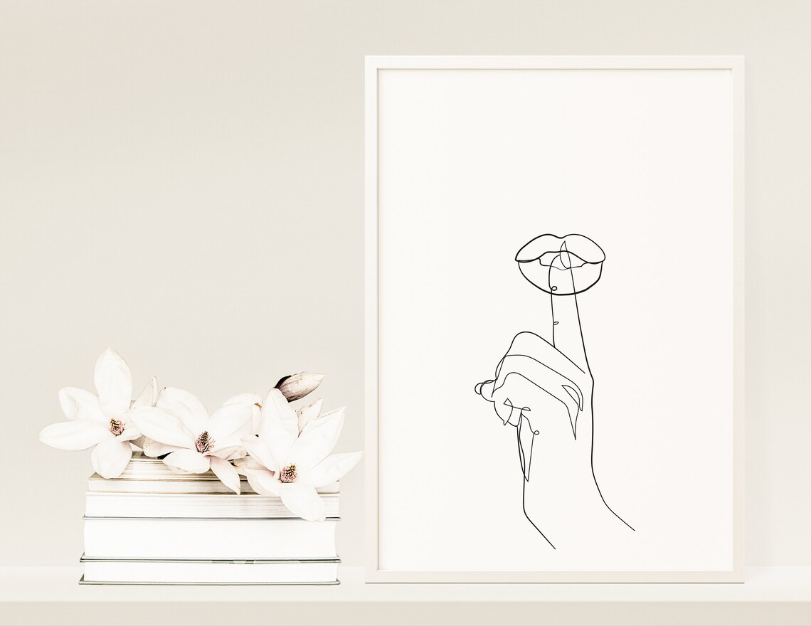 Hush Lips | Finger on Mouth | Printable Wall Art | Minimal Line Art ...