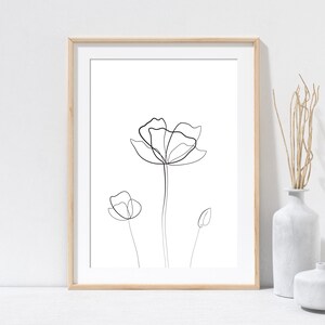 Poppy Poppies One Line Drawing DIGITAL DOWNLOAD Print Printable Flower ...