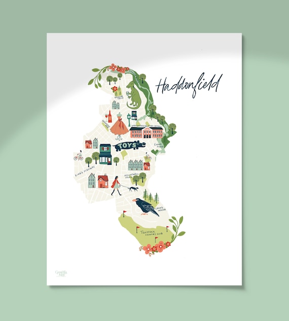 Haddonfield NJ Illustrated Map Print | Etsy
