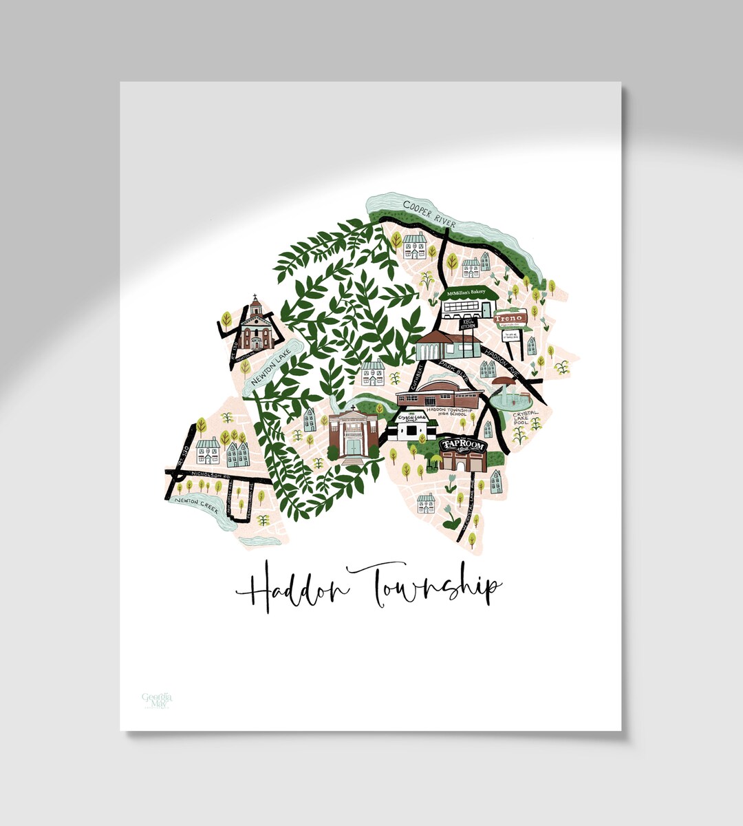 Haddon Township, NJ Illustrated Map Print - Etsy