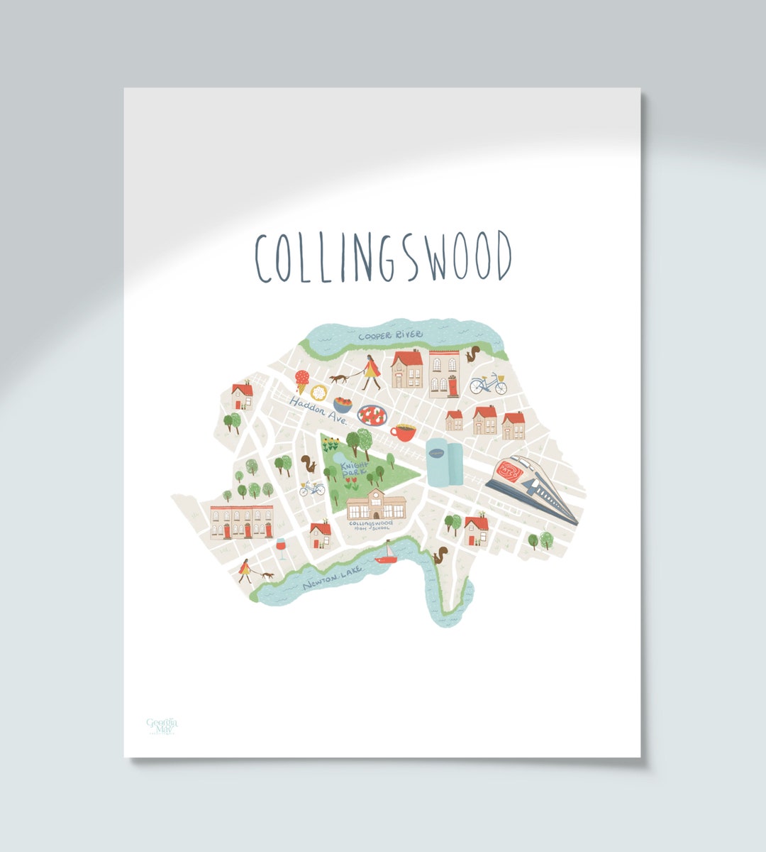 Collingswood, NJ Illustrated Map Print - Etsy