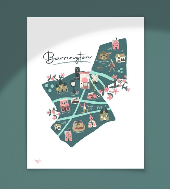 Barrington NJ Illustrated Map Print - Etsy