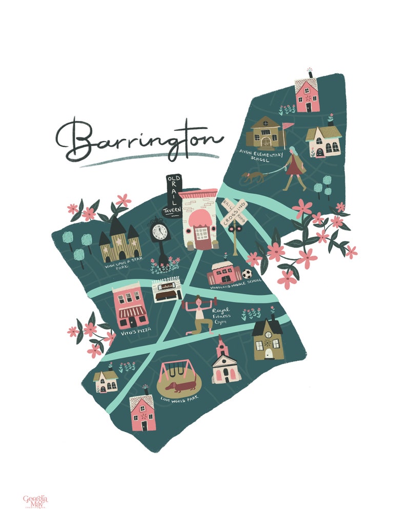Barrington, NJ Illustrated Map Print - Etsy