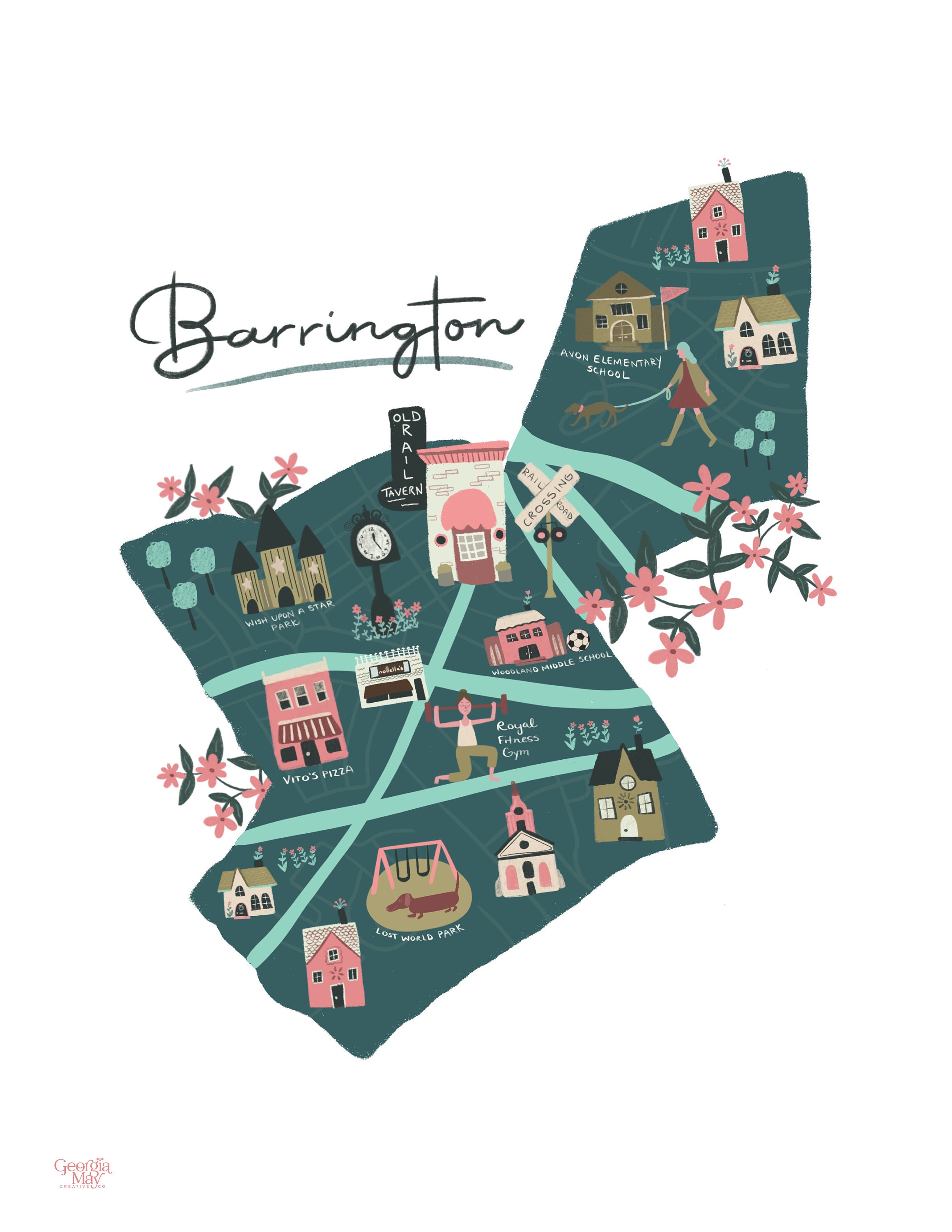Barrington, NJ Illustrated Map Print - Etsy