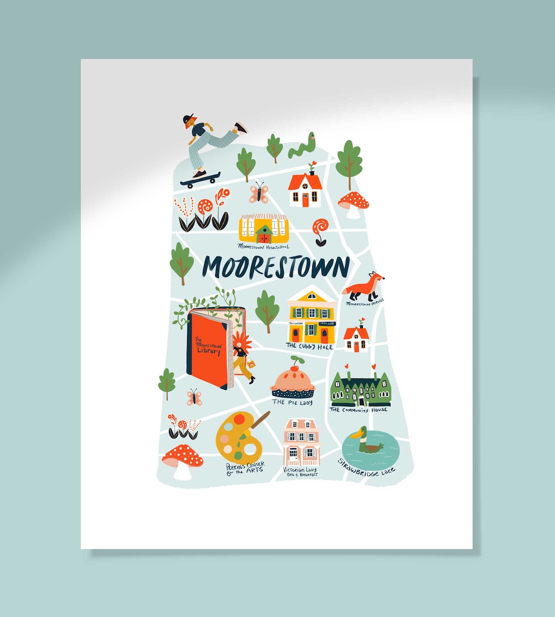 Moorestown, NJ Illustrated Map Print - Etsy