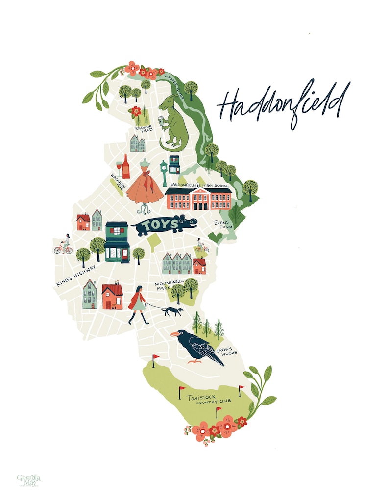 Haddonfield, NJ Illustrated Map Print - Etsy