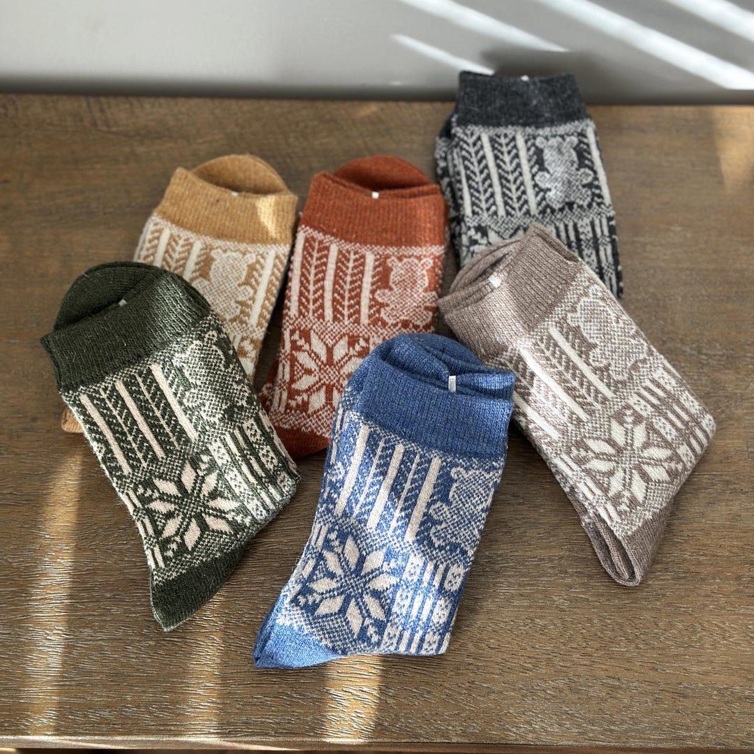 SALE - Maple Leaf Wool Crew Socks, Cute Retro Cotton Soft Warm Winter ...