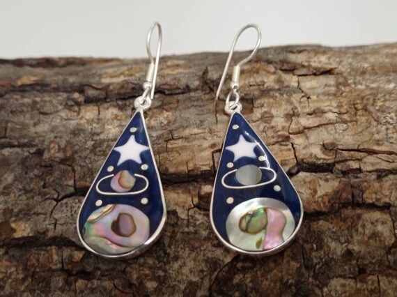 Abalone Saturn Planet Inlay Mexican Earrings With Mother of - Etsy