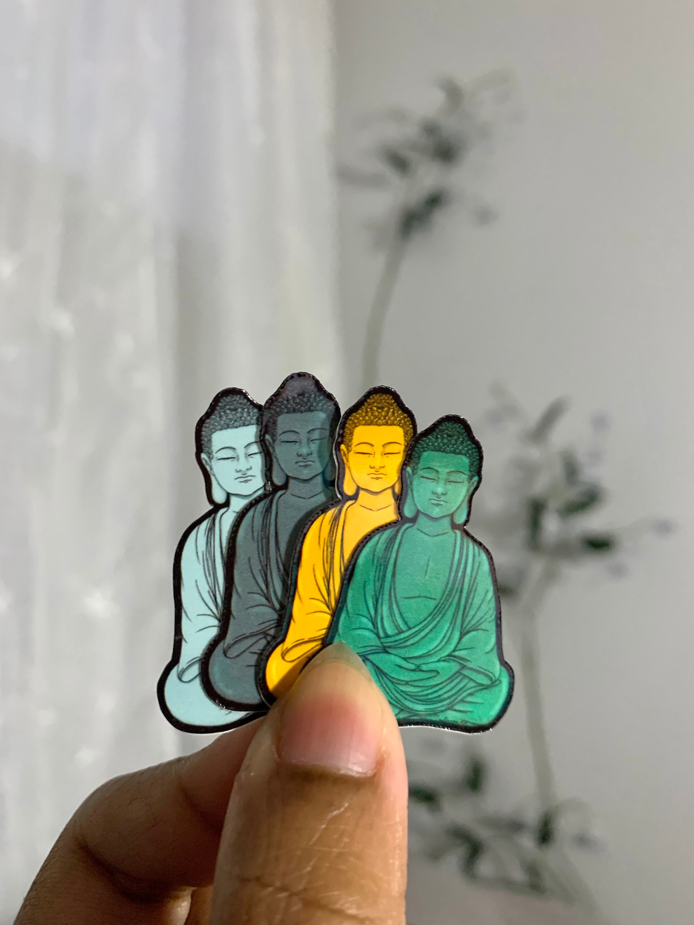 flat surfaces Buddha Statue Waterproof Bumper Stickers available in 4 ...