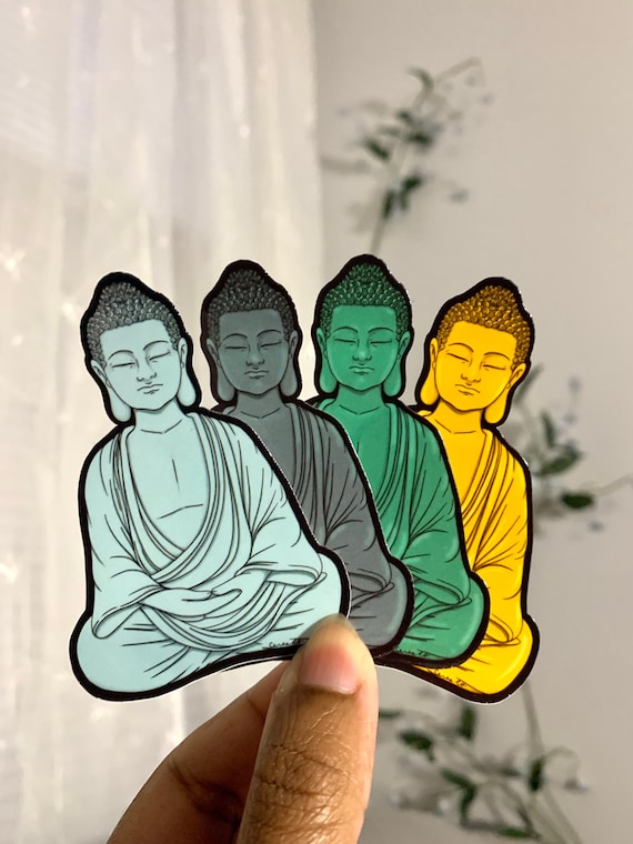 flat surfaces Buddha Statue Waterproof Bumper Stickers available in 4 ...