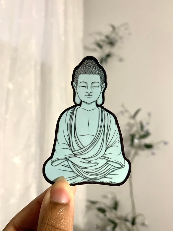 flat surfaces Buddha Statue Waterproof Bumper Stickers available in 4 ...