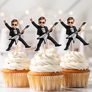 Personalized Rockstar Face Cupcake Toppers,rock and Roll Birthday,cool ...