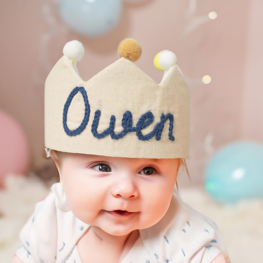 Personalize Baby Hand Embroidered Birthday Crown, Baby Birthday Outfit ...
