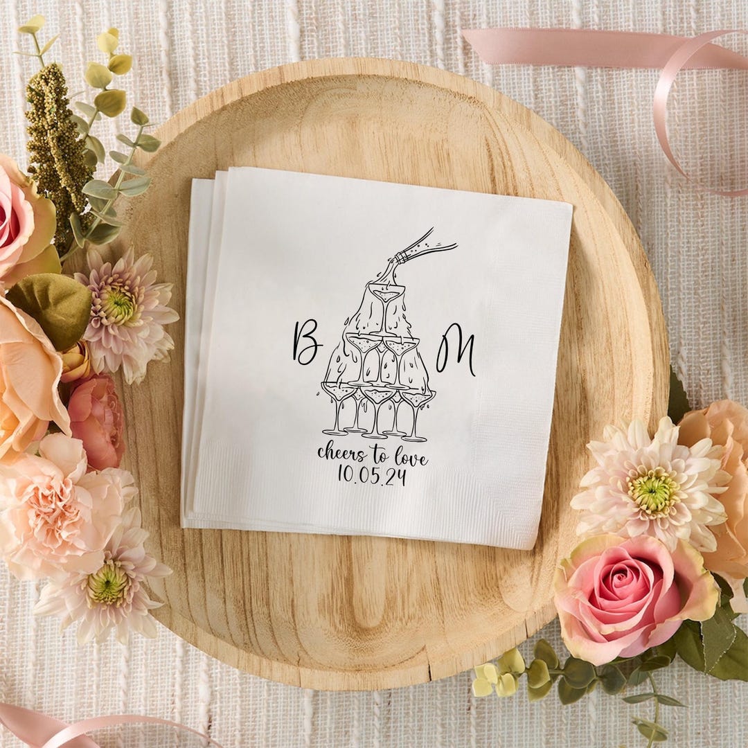Custom Champagne Tower Cocktail Napkin, Personalized Cheers to Love ...