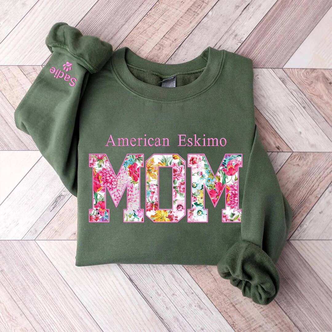 Personalized American Eskimo Mom Floral Applique Embroidered Sweatshirt ...