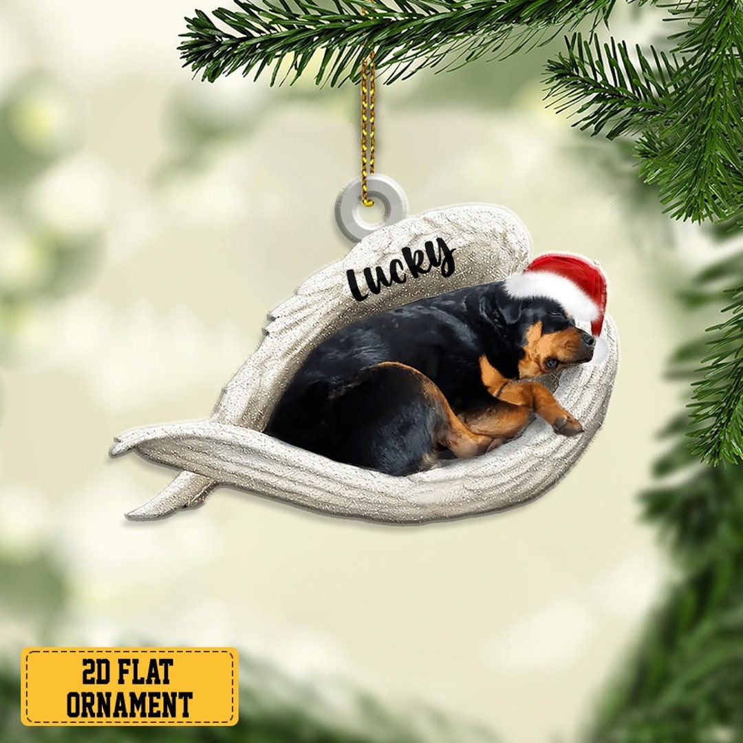 Custom Name Rottweiler Sleeping Angel Christmas Flat Acrylic Dog ...