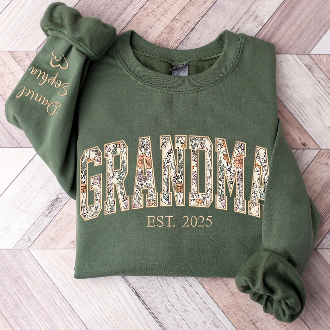 Custom Grandma Sweatshirt - Embroidered Floral Appliqué Grandma Sweater ...
