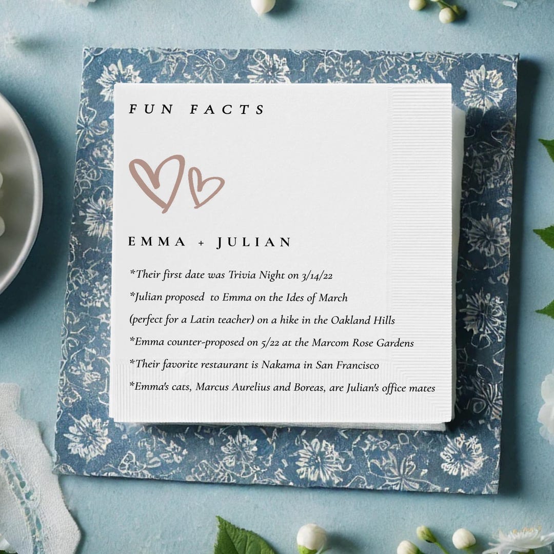 Personalized Fun Fact Calligraphy Wedding Napkin, Engagement or ...