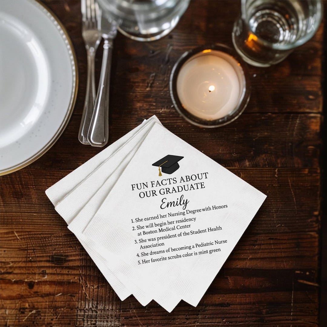 Custom Fun Facts Graduation Napkins for Grad Party Decor, Beverage ...