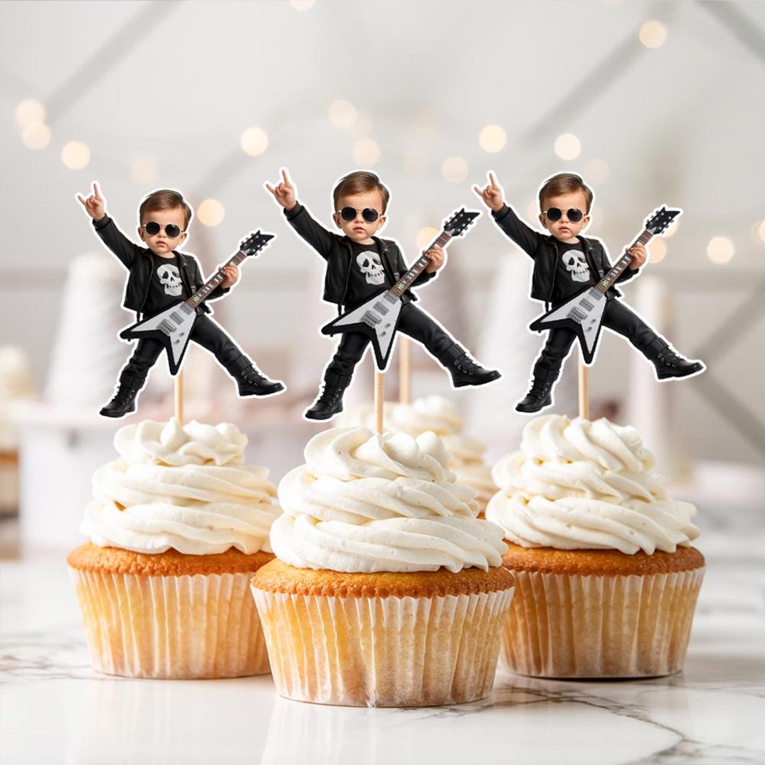 Personalized Rockstar Face Cupcake Toppers,rock and Roll Birthday,cool ...
