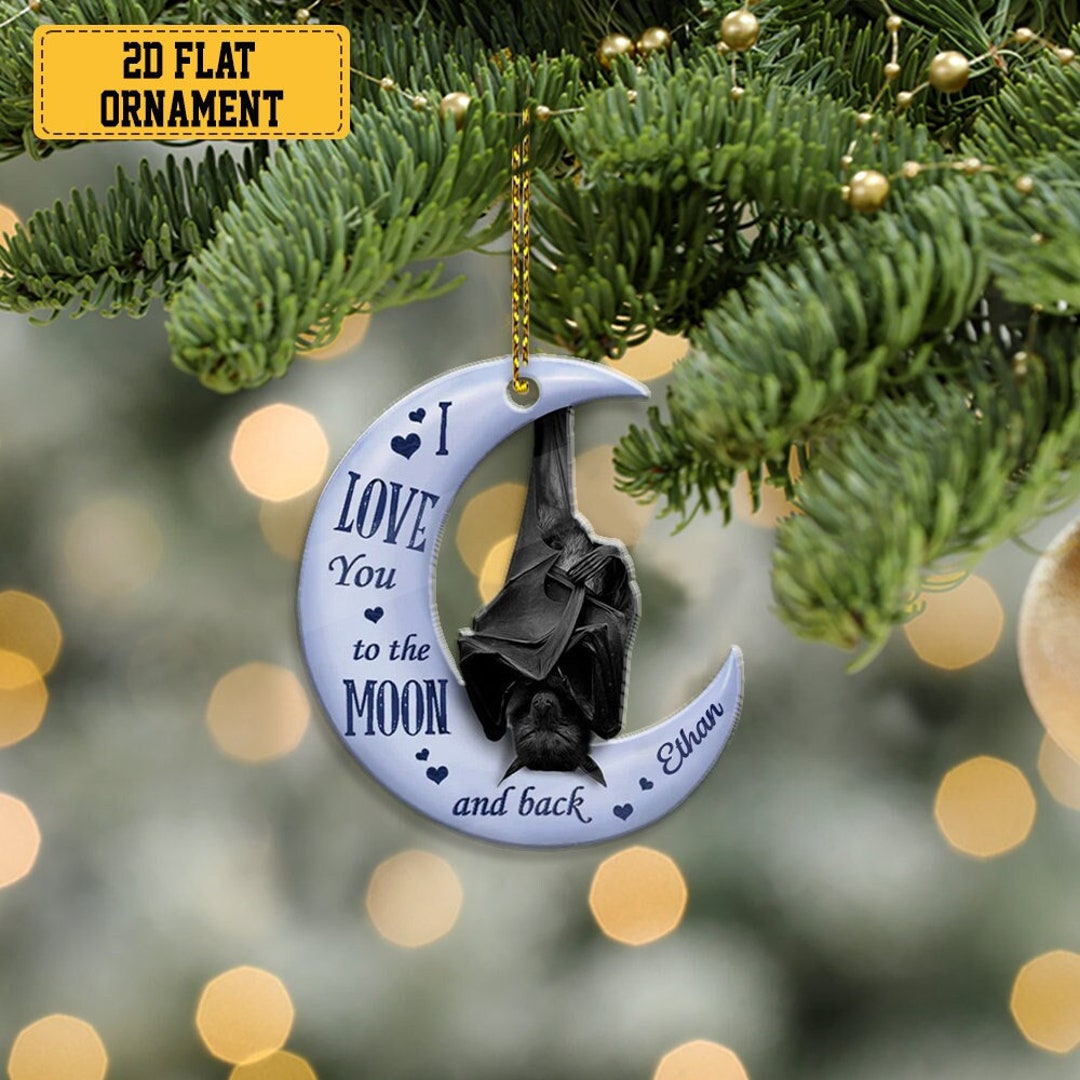 Custom Bat Sleeping on the Moon Ornament, Bat Christmas Ornament, Bat ...