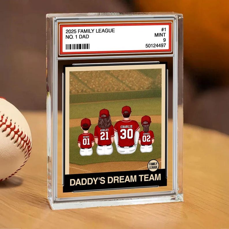 Retro Baseball No. 1 Dad Man & Kids Sitting Trading Card Style ...