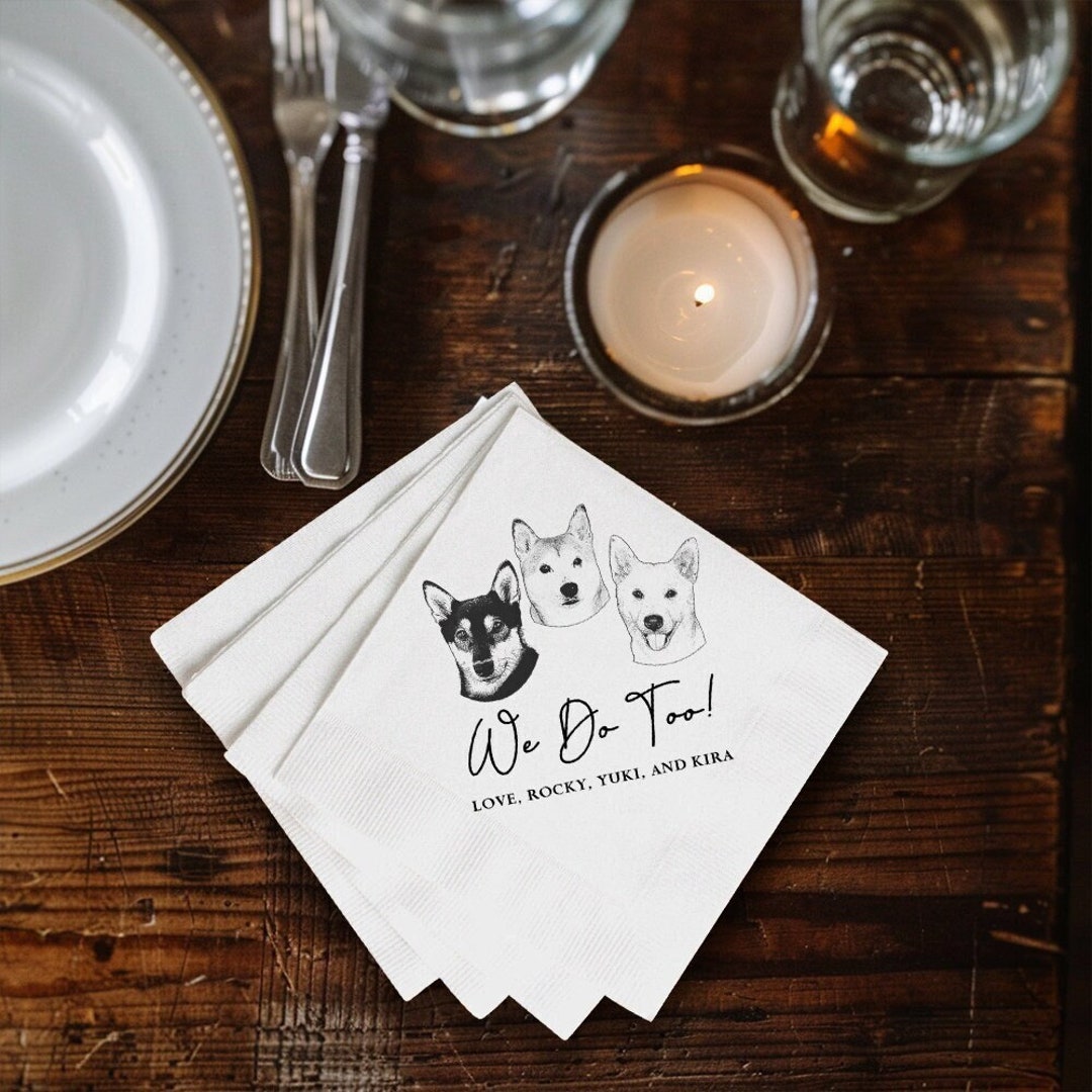 Personalized Illustrated Dog Cat Napkins, Engagement Party, Custom Bar ...