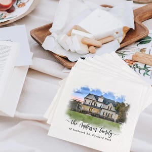 Personalized House Portrait Napkins With Name, Housewarming Gift for ...