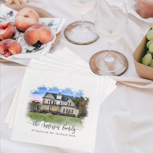 Personalized House Portrait Napkins With Name, Housewarming Gift for ...