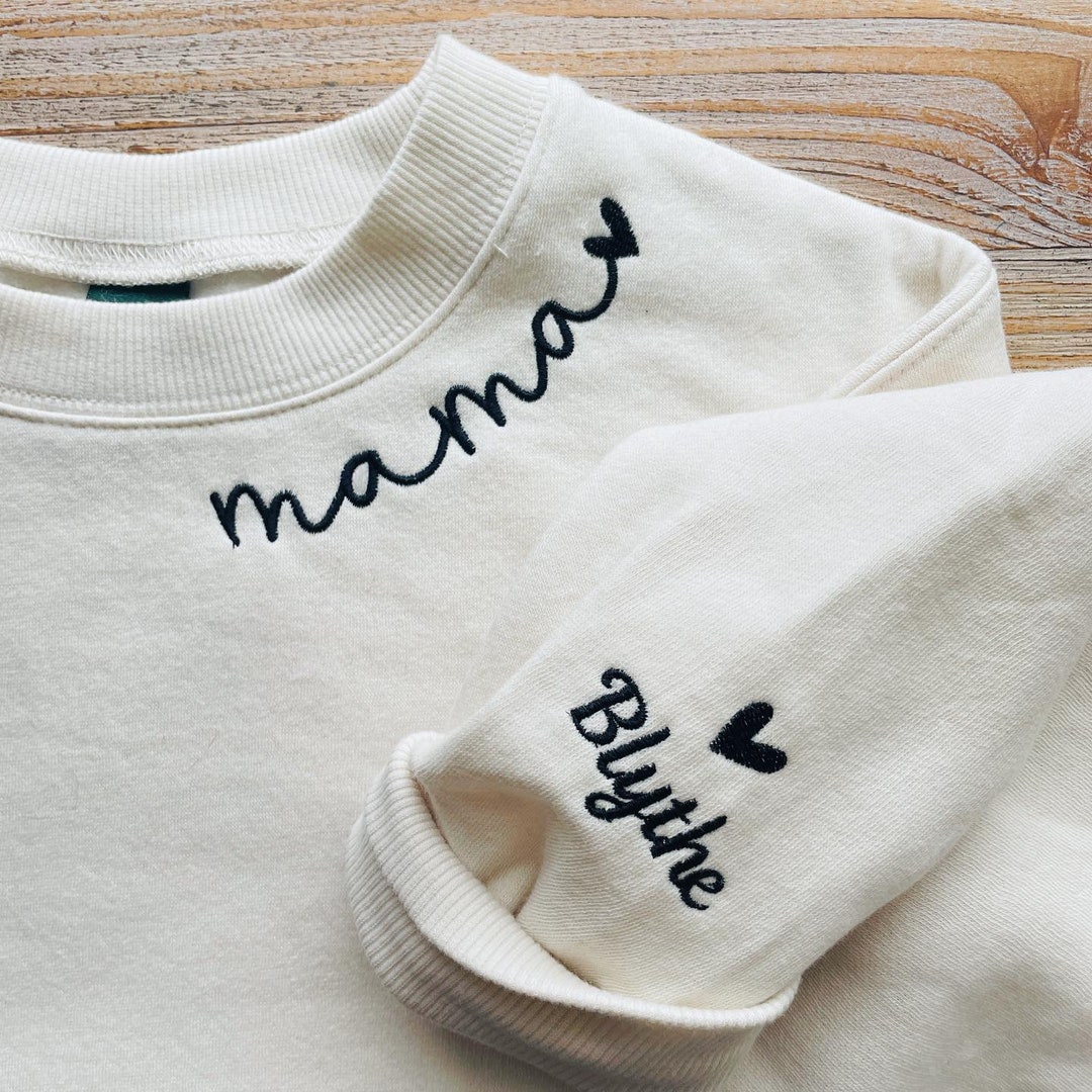 Personalized Mama Embroidered Crewneck Sweatshirt, Mama Embroidered ...